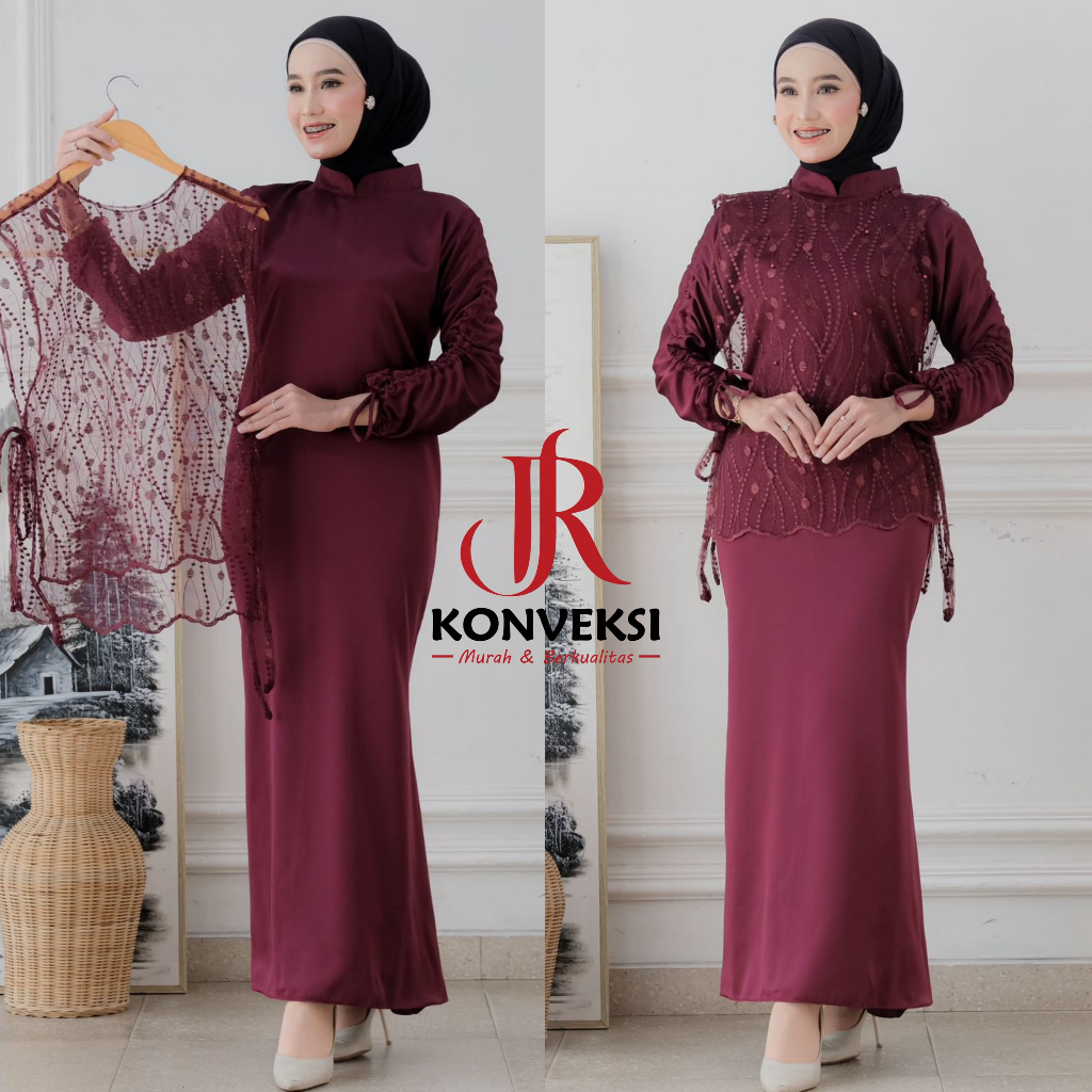 Jual Viola Dress Kondangan Satin Kombinasi Brokat Tile Bisa Dilepas Pasang - Dress Pesta Two In ...