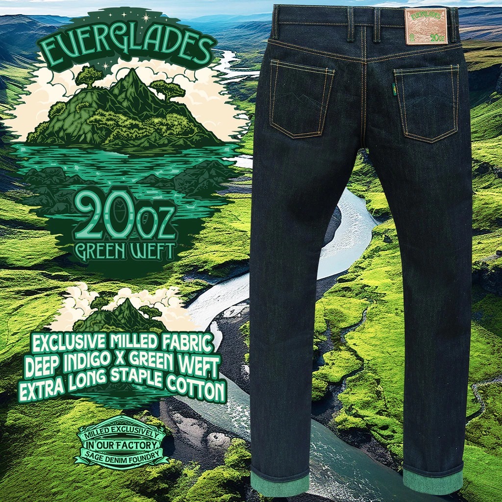 Jual Everglades 20oz Unsanforized Deep Indigo x Green Selvedge Denim ...