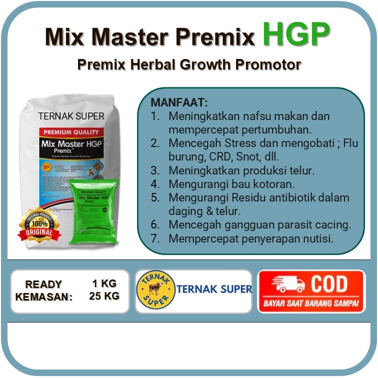Jual MIX MASTER PREMIX HGP 25KG - SUPLEMEN PAKAN HERBAL PEMACU PERTUMBUHAN UNTUK UNGGAS KEMASAN ...