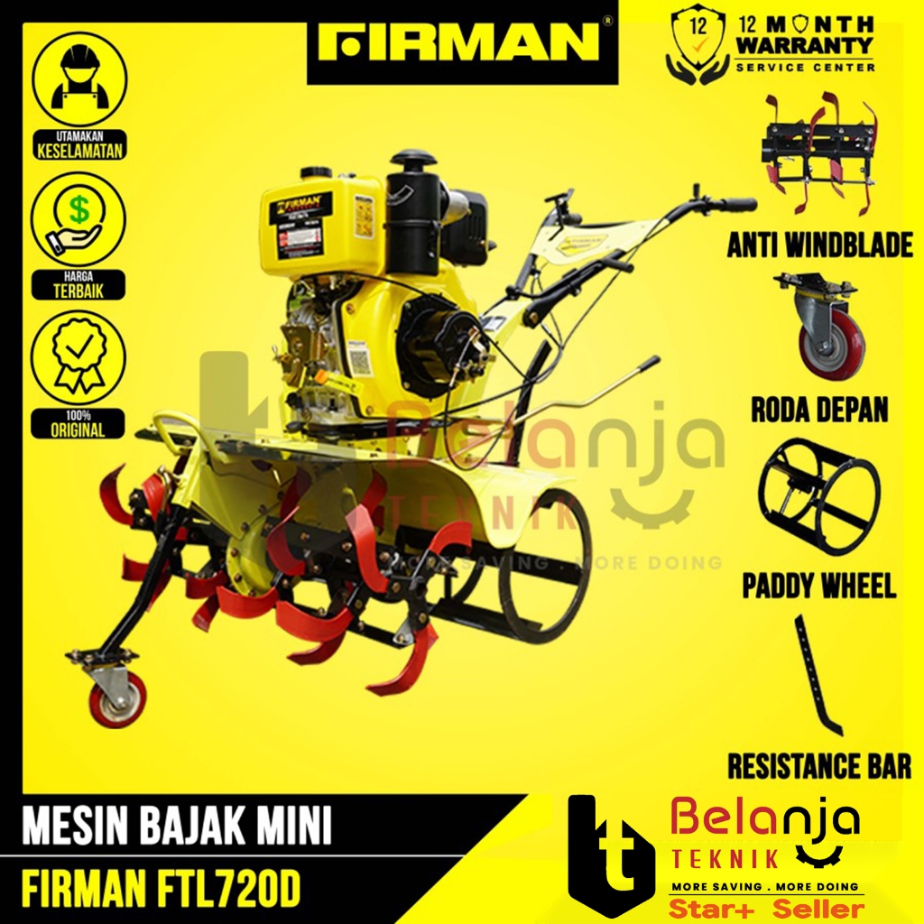 Jual Mesin Bajak Basah Kering FIRMAN FTL720D Tiller Cultivator Diesel ...