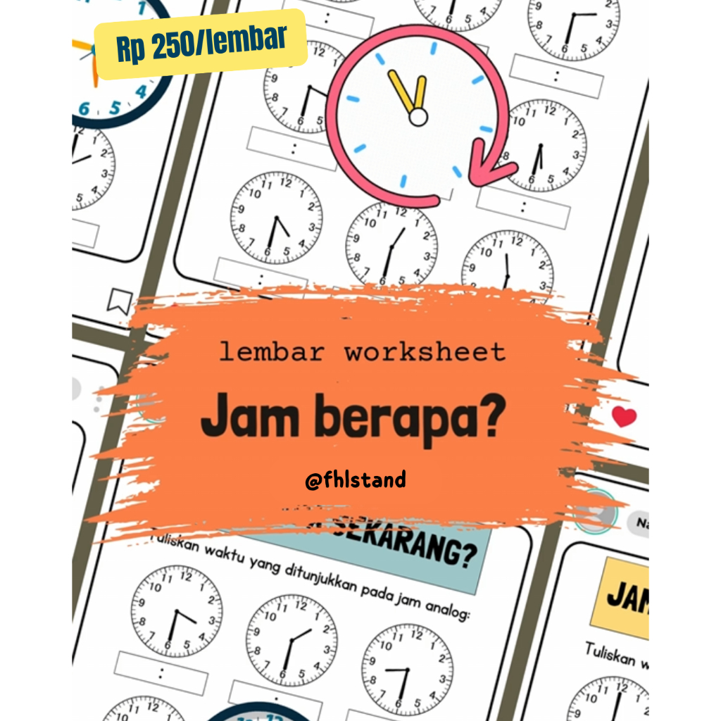 Jual Lembar Kerja Anak Mengenal Waktu Jam Worksheet Instant Area ...