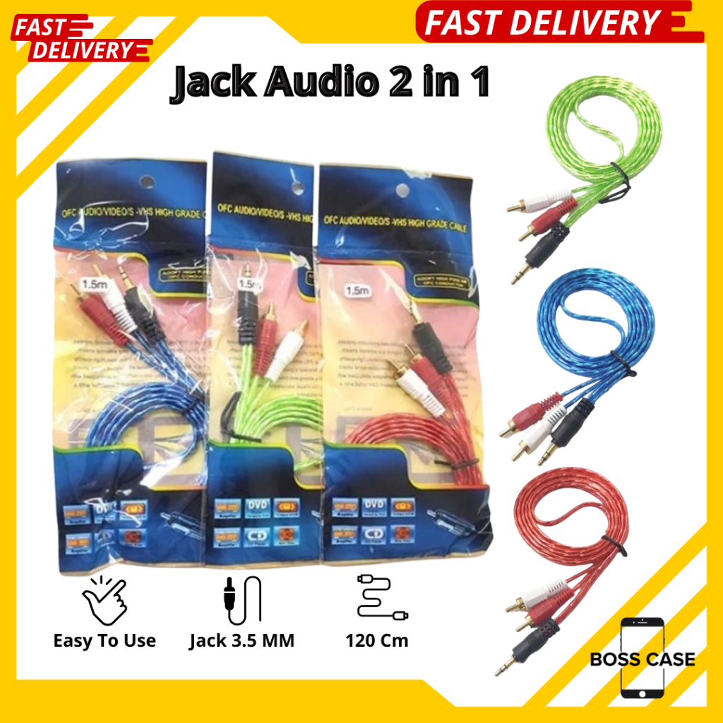 Jual Kabel Audio Jack 1x2 1.5 Meter - Kabel Data 2in1 dengan Packing Kabel AV 1.5mm | Shopee ...