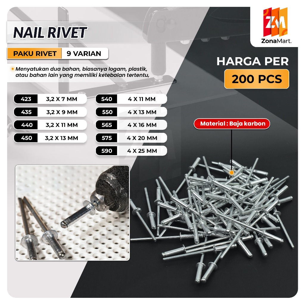 Jual Paku Rivet Rivetti 423 Paku Rivet 435 Paku Rivet 440 450 Rivetti ...