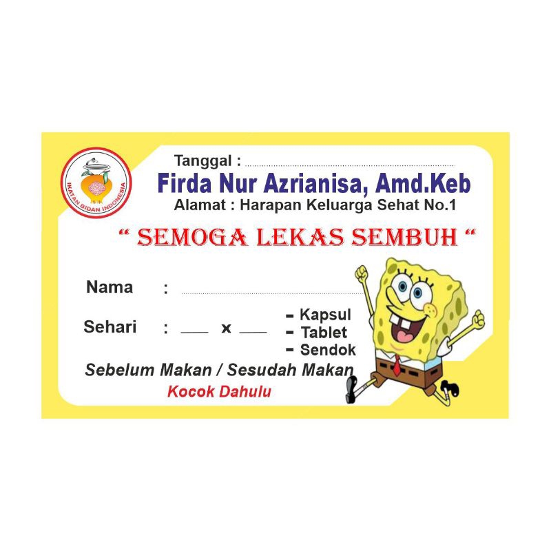 Jual Stiker Label obat SpongeBob ( 1 pak isi 50 pcs) | Shopee Indonesia