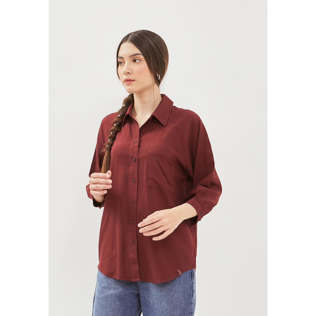 Jual AKO Kemeja Lengan 3/4 Maroon | 14-4732 | Shopee Indonesia
