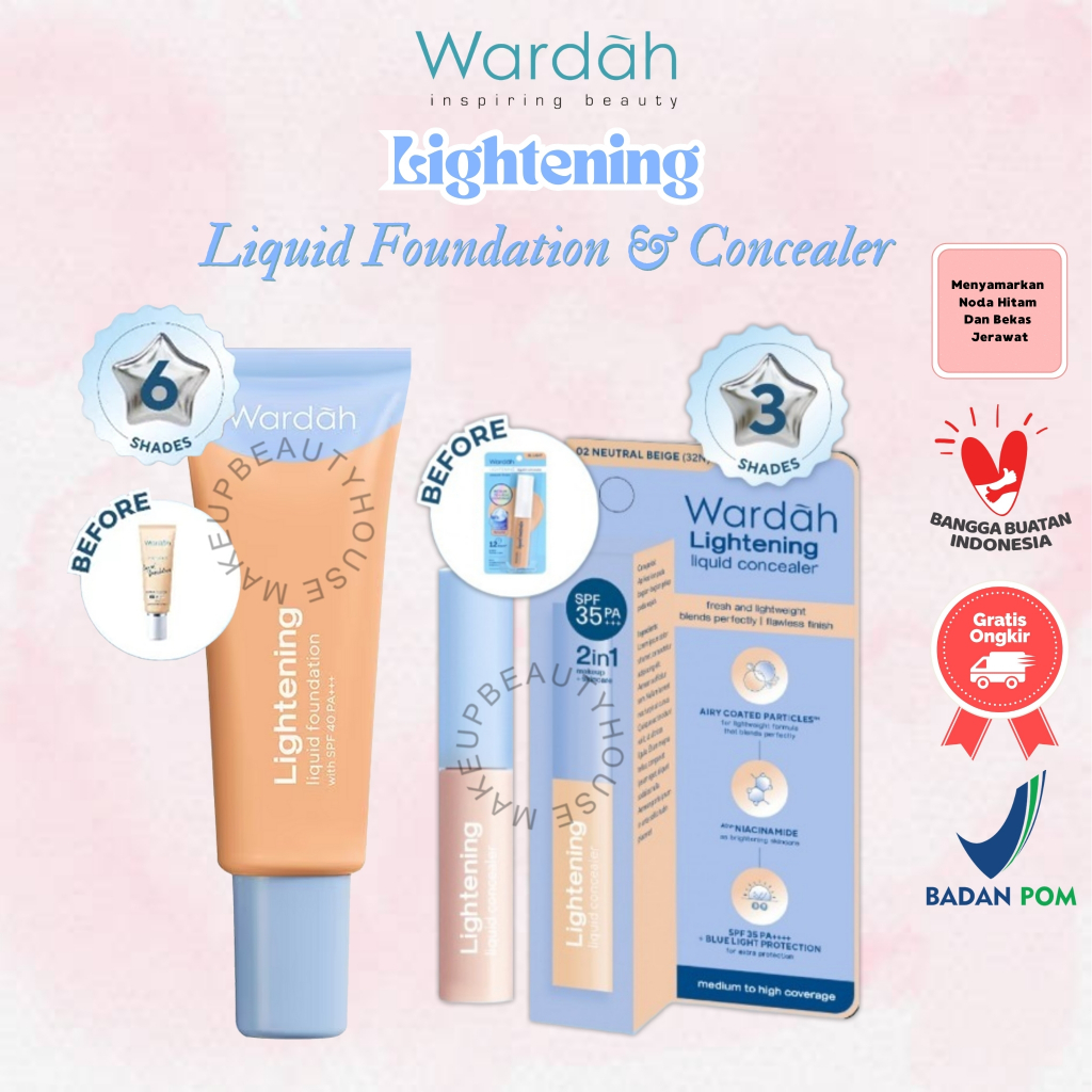 Jual WARDAH Lightening Liquid Foundation 25ml/6ml | Concealer Blister ...