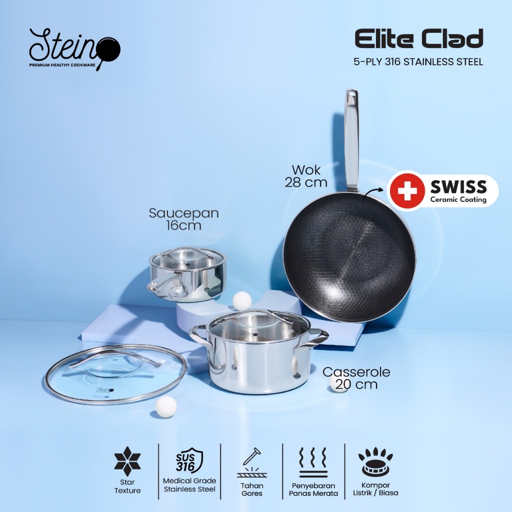 Jual Steincookware STEIN Elite Clad Non-stick Complete Set 3 in 1 ...