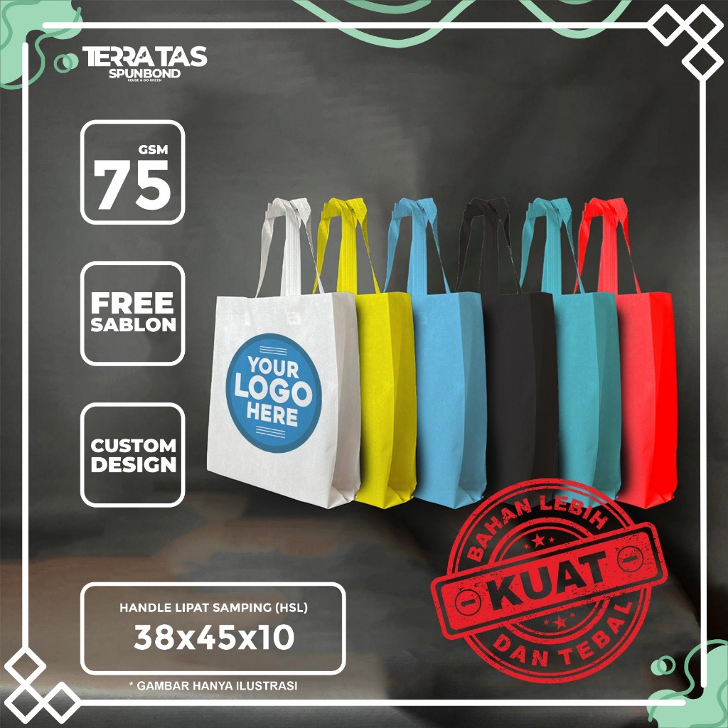 Jual Custom Sablon 75 GSM 38x45x10 Kantong Belanja Souvernir Goodie Bag Kain Spunbond Souvenir ...