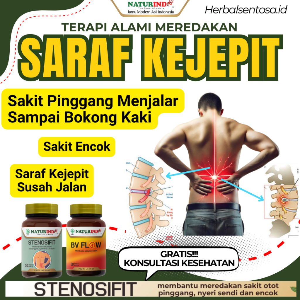 Jual Obat Sakit Pinggang Saraf Kejepit Menjalar sampai Kaki Bokong Skiatika Sciatica Stenosifit ...