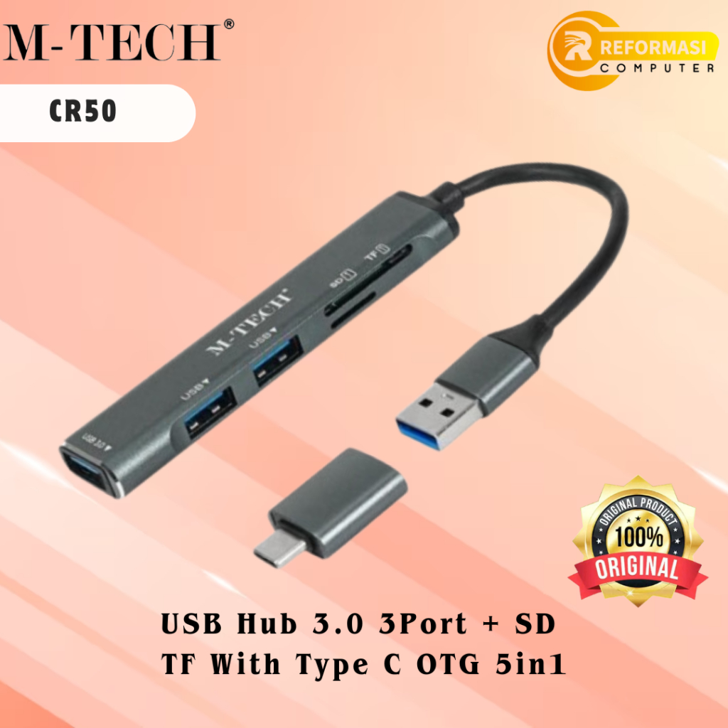 Jual M-TECH USB Hub 3.0 M-Tech CR50 3Port + SD TF With TypeC OTG 5in1 ...