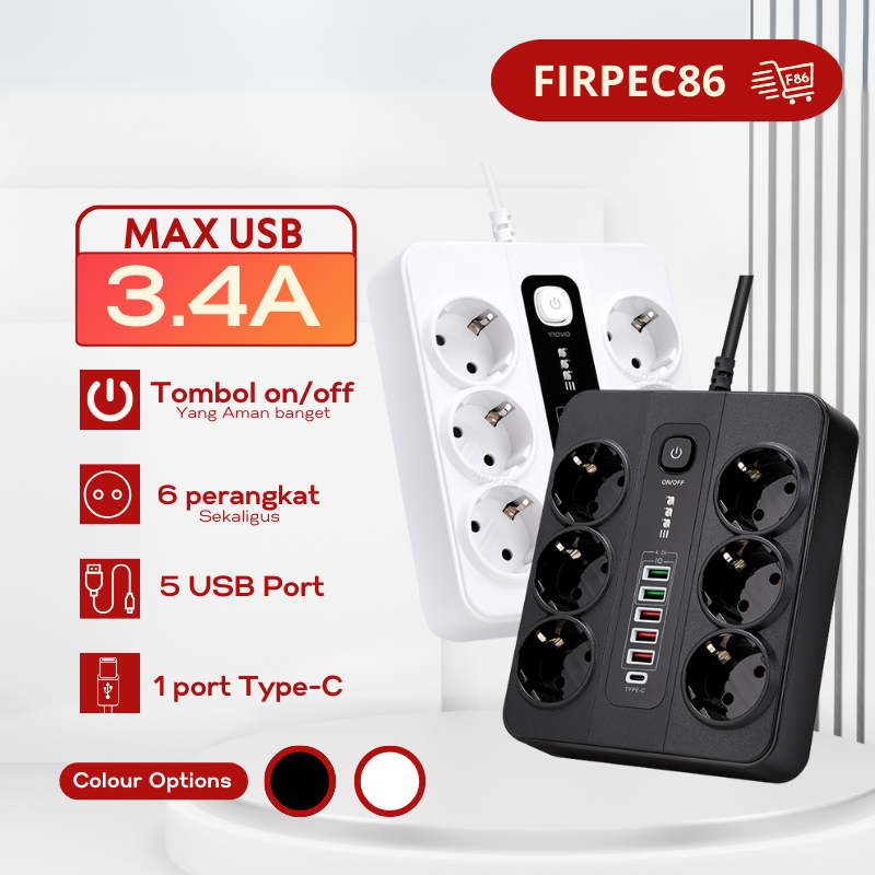 Jual Power Soket 6 colokan stop kontak 5 USB A, 1 USB C 3000watt BKL 11EU | Shopee Indonesia