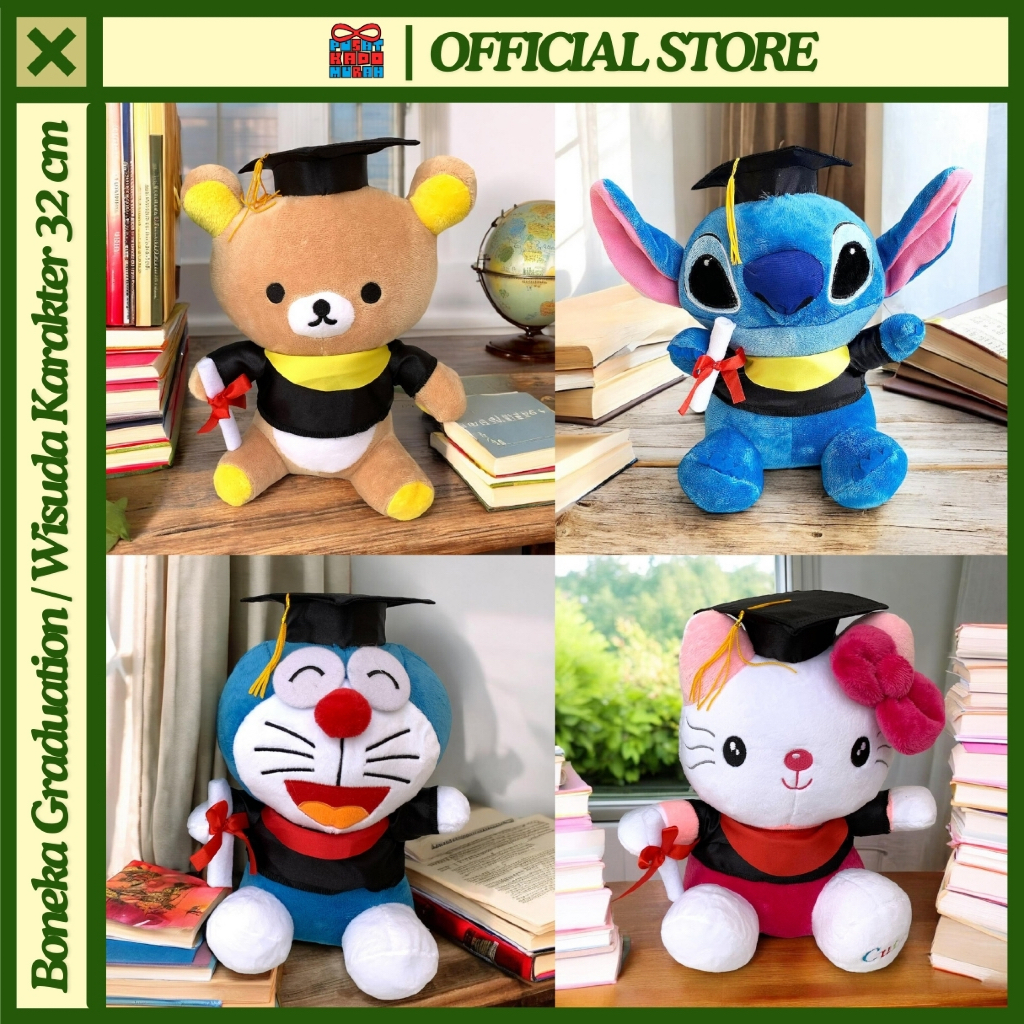 Jual Boneka Wisuda Toga Graduation Karakter 32 cm Doraemon Stitch ...