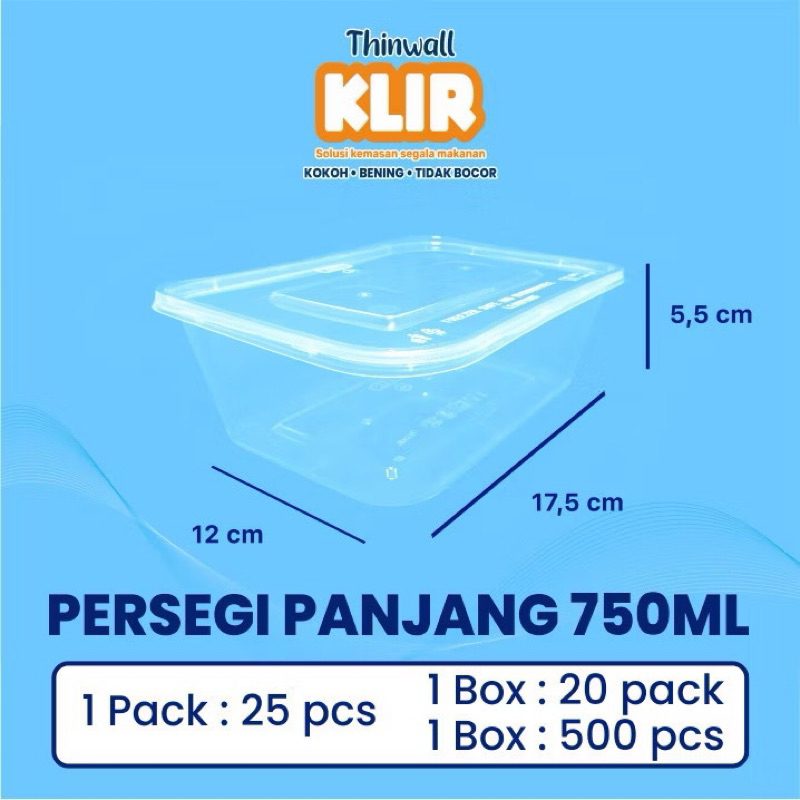Jual Thinwall Persegi Panjang | Kotak Makan Plastik 750 ML Isi 25 Pcs + Tutup | Shopee Indonesia