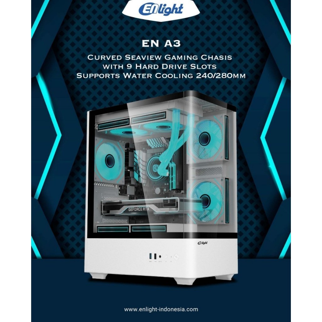 Jual Casing Enlight EN A3 - MATX Gaming Case - WHITE INC 3 FAN | Shopee Indonesia