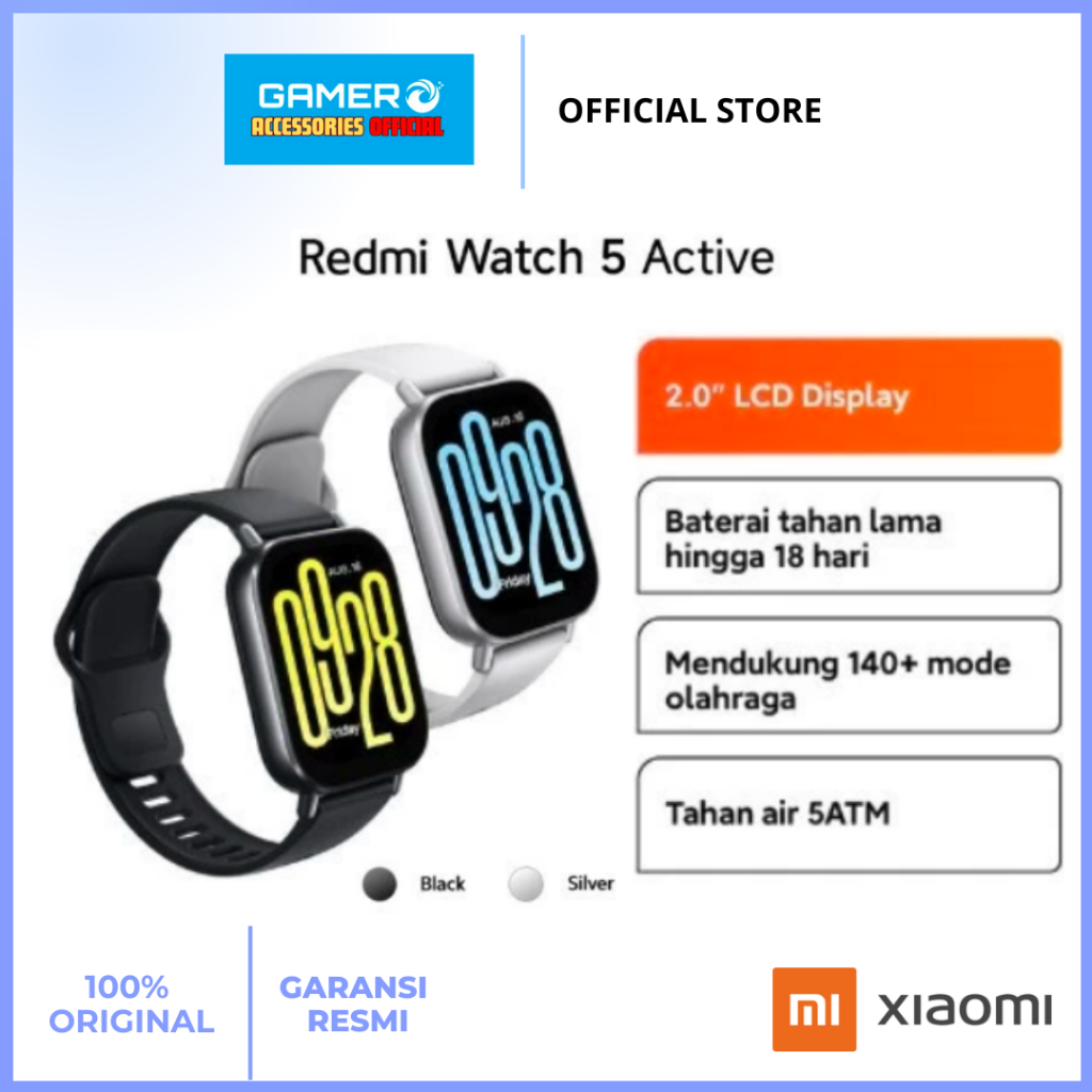 Jual XIAOMI Redmi Watch 5 Active | 2.0" LCD Display | Mendukung 140 ...