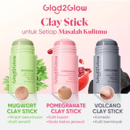 Jual (PAKET BUNDLE ) Glad2Glow Pomegranate Niacinamide Brightening Clay Stick Mugwort Acne Clay ...