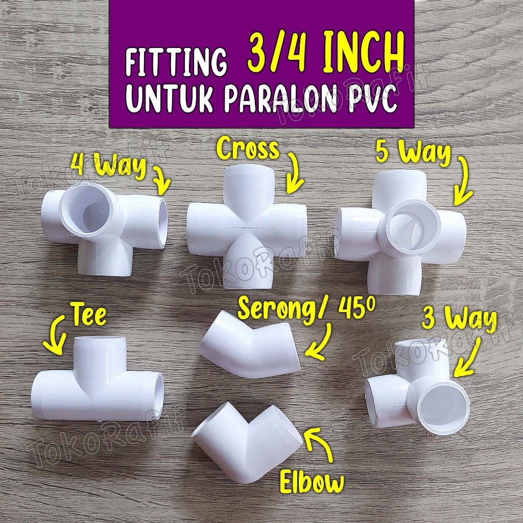 Jual Fitting Pipa PVC 3/4 Inch, 3-Way 4-Way 5-Way Cross Tee Dan Knee Warna Putih | Shopee Indonesia