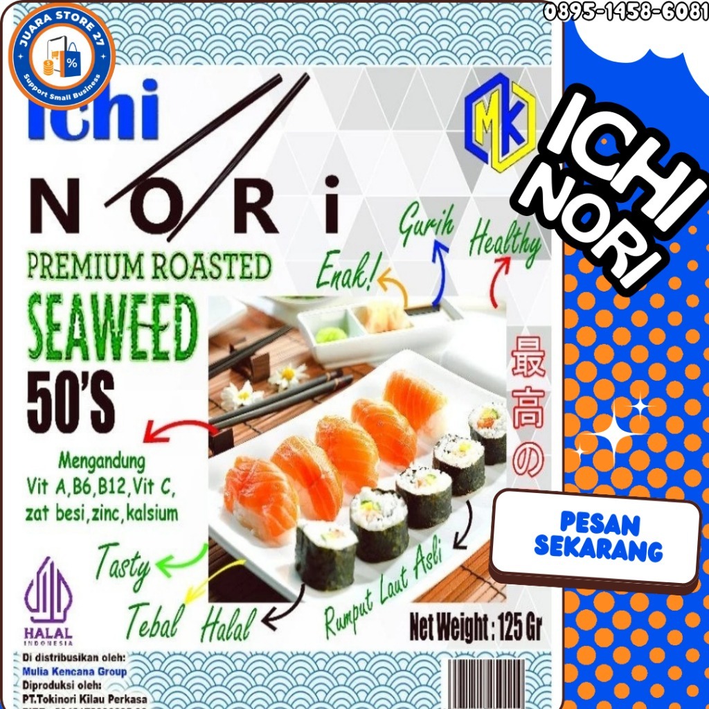 Jual ICHINORI 50 SHEET / SUSHI NORI / YAKINORI / NORI HALAL / DRIED SEAWEED / NORI GIMBAB (RL ...