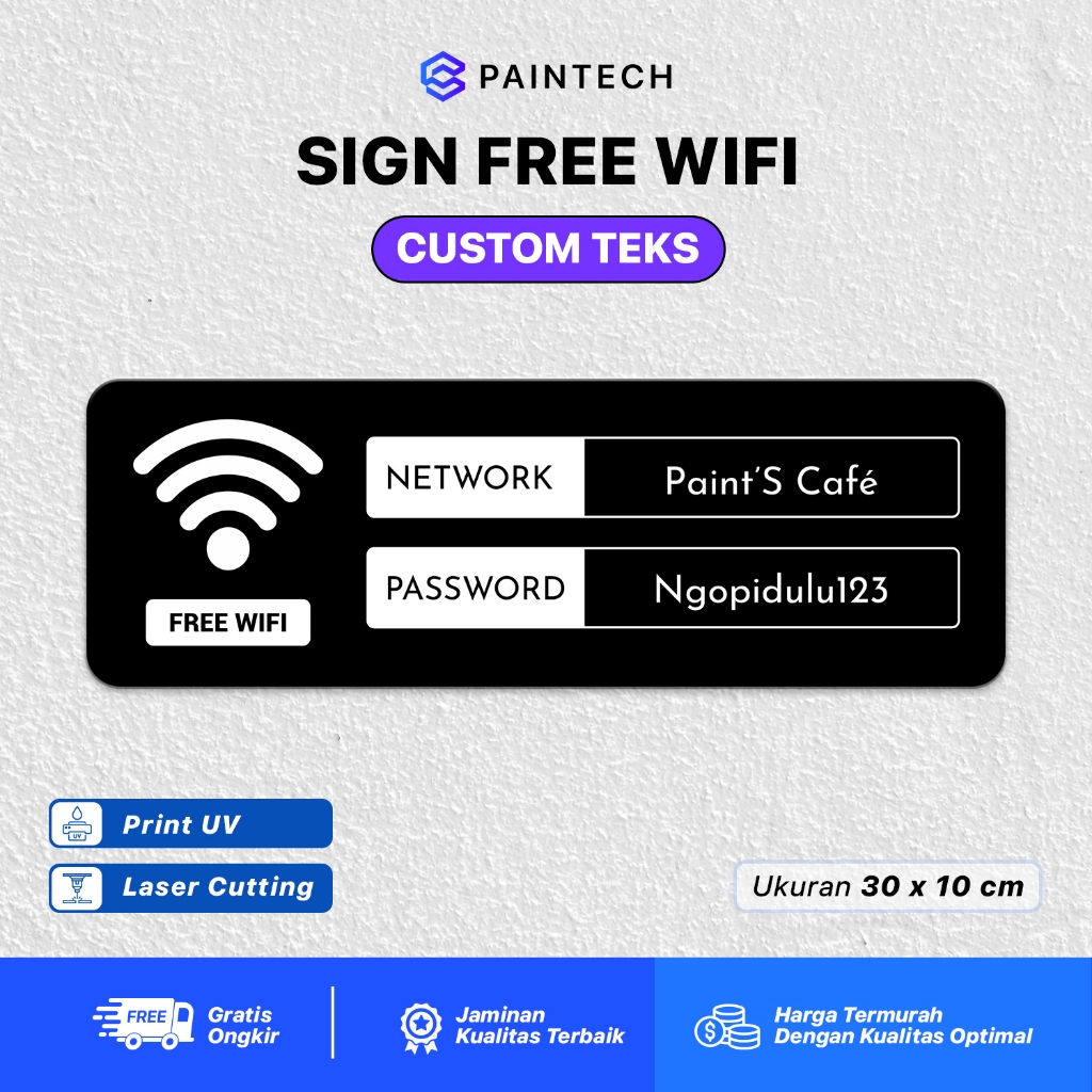 Jual Papan Tanda Free WiFi Akrilik Custom - Signage Restoran/Kantor ...