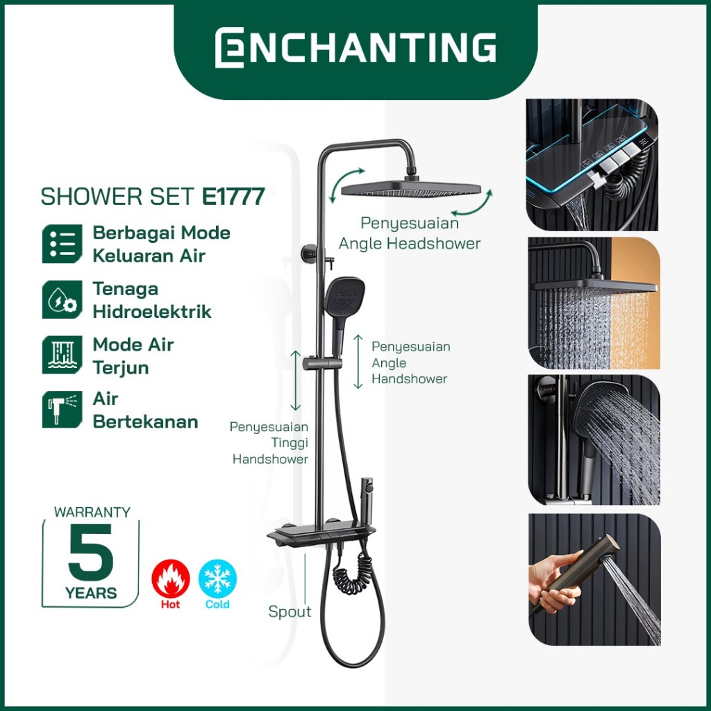 Jual Shower Set LED Black Design Europe Enchanting E1777 HydroPower Series | Shopee Indonesia