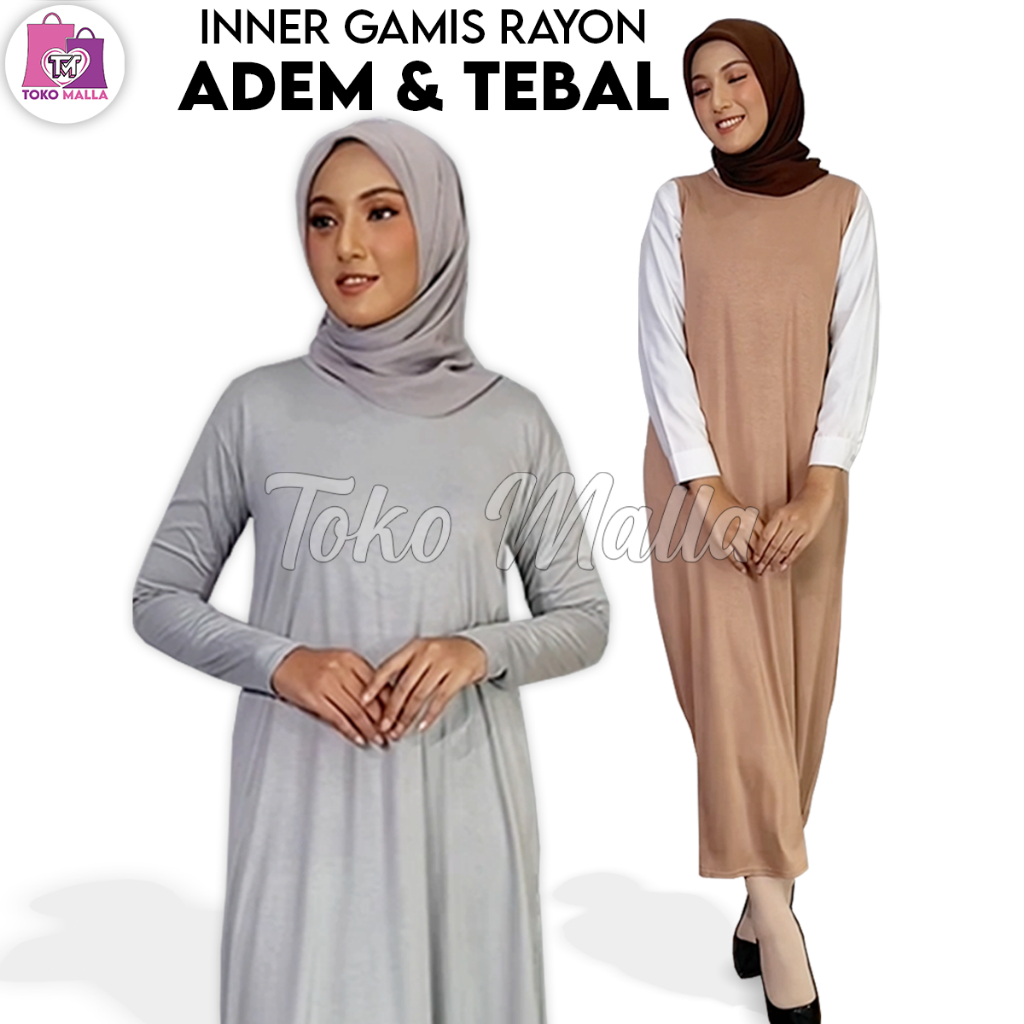 Jual Dress Inner Polos Baju Manset Gamis Wanita Bahan Rayon Spandek Adem Tebal Tangan Panjang ...