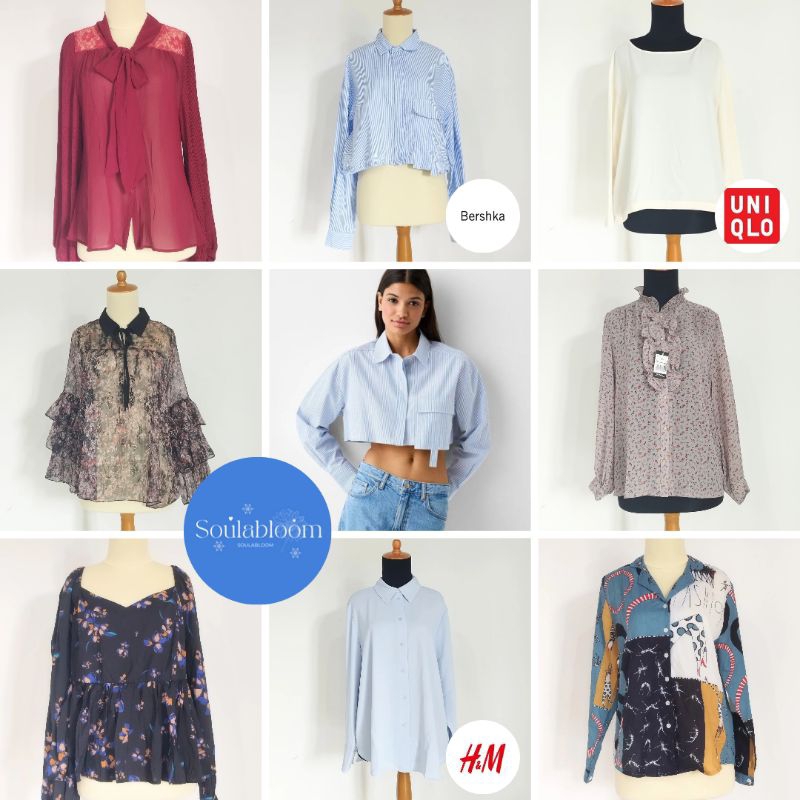 Jual Kemeja Blouse GU UNI QLO - Atasan Lengan Panjang Crop HM, Korean Look Shirt Big Size, Knit ...