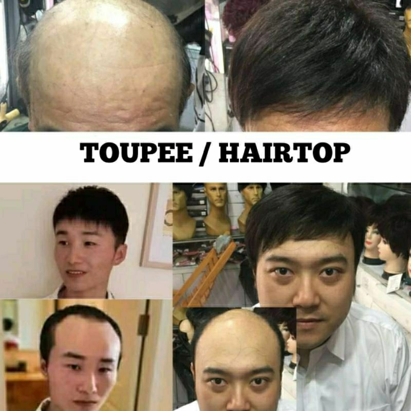Jual Wig Toupee Penutup Botak Pria Model Rambut Belahan Warna Hitam ...