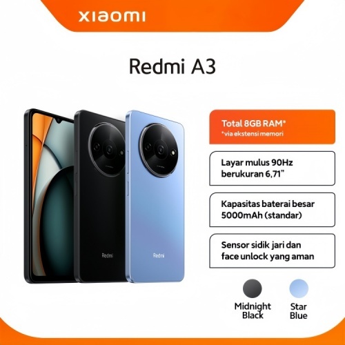Jual Xiaomi Redmi A3 8GB 256GB Tengah Malam Hitam/Biru Langit ...