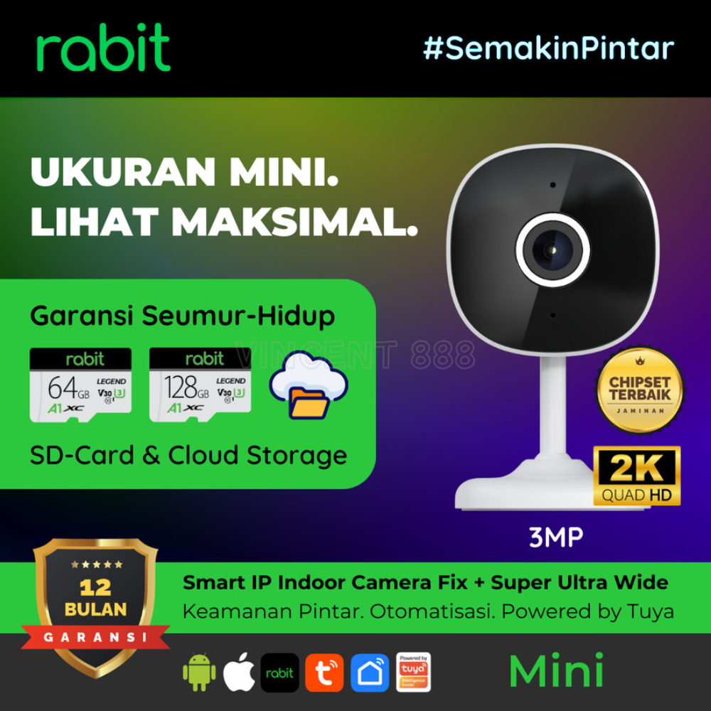 Jual RABIT Smart Indoor Static 3MP 2K Fix IPCAM CCTV IP Camera Mini STC ...