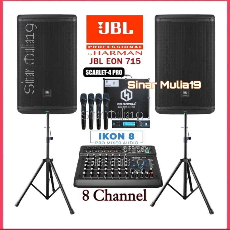 Jual Paket Sound System JBL EON715 Mixer BareTone Ikon 8 Mic Wireless ...