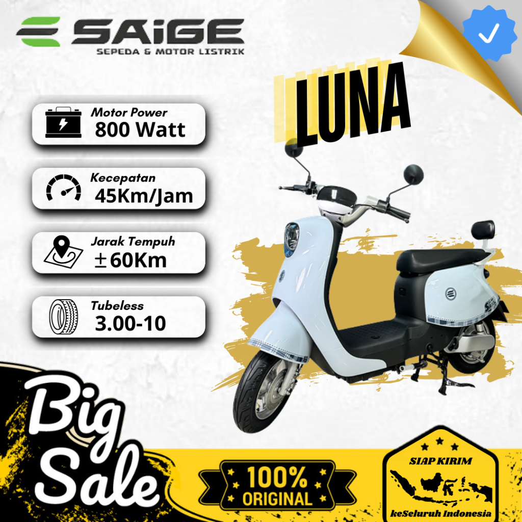 Jual Sepeda Listrik Saige Luna 800Watt New - Rem Cakram Bergaransi Resmi | Shopee Indonesia