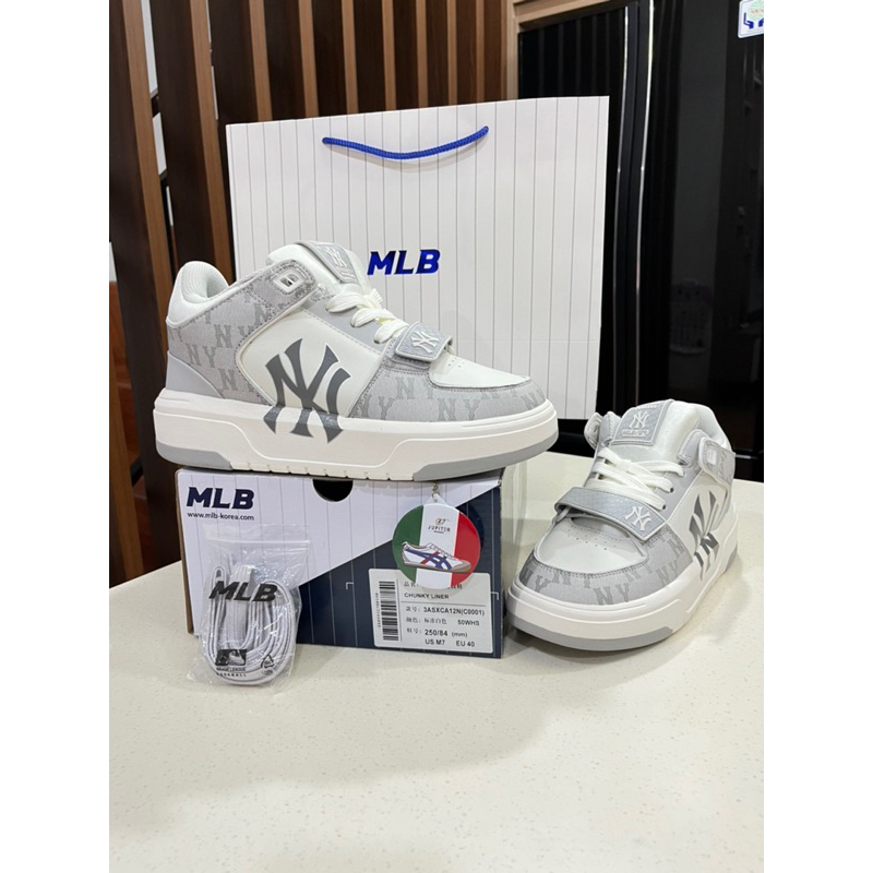Jual Sepatu MLB Chunky Liner Mid New York Yankees Grey | Shopee Indonesia