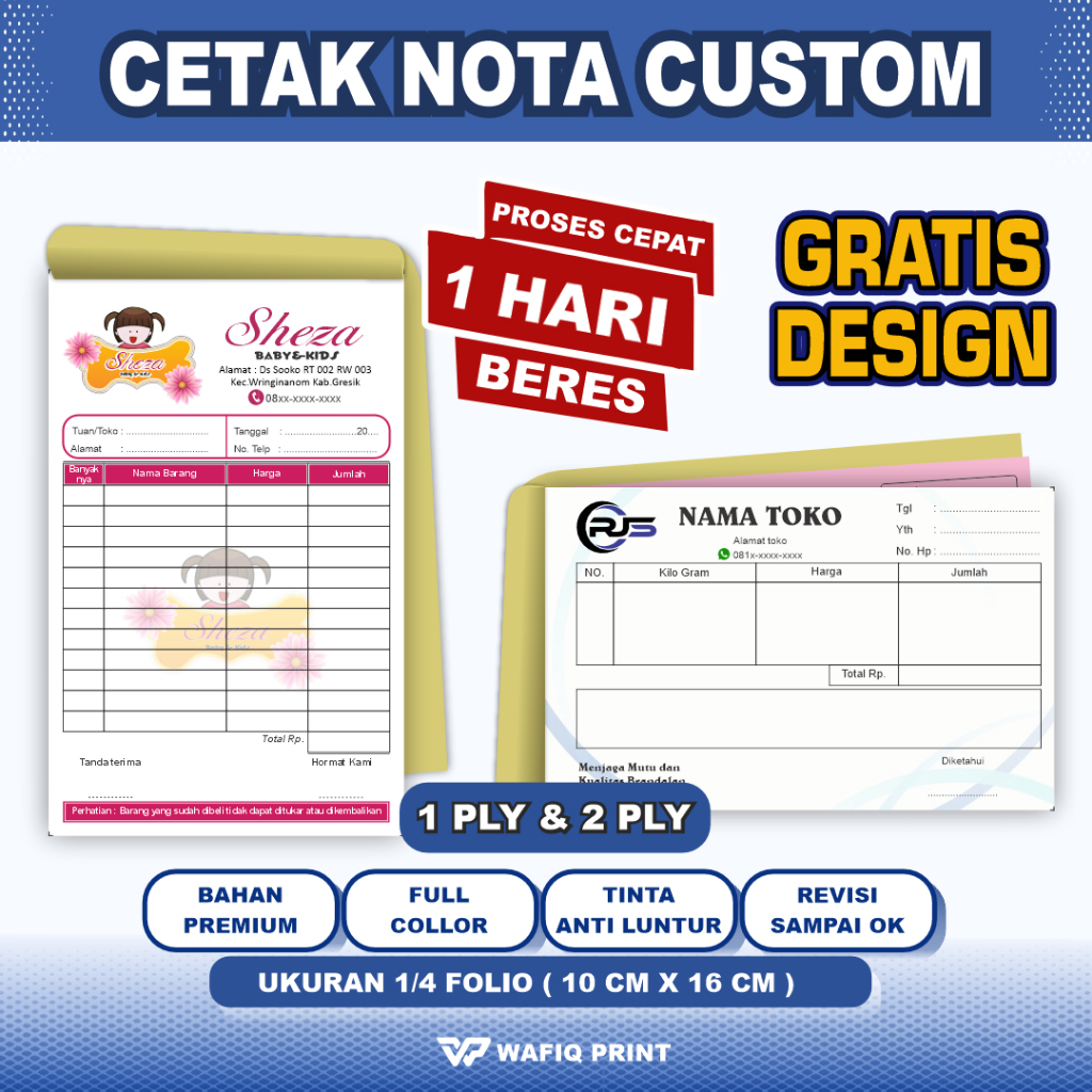 Jual Cetak Nota custom full Colour gratis design nama toko sendiri 1ply ...