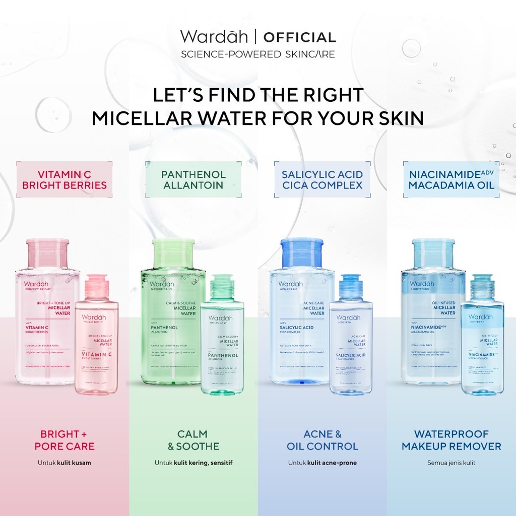 Jual WARDAH MICELLAR WATER 100 ml ACNE CARE, OIL INFUSED, BRIGHT + TONE ...