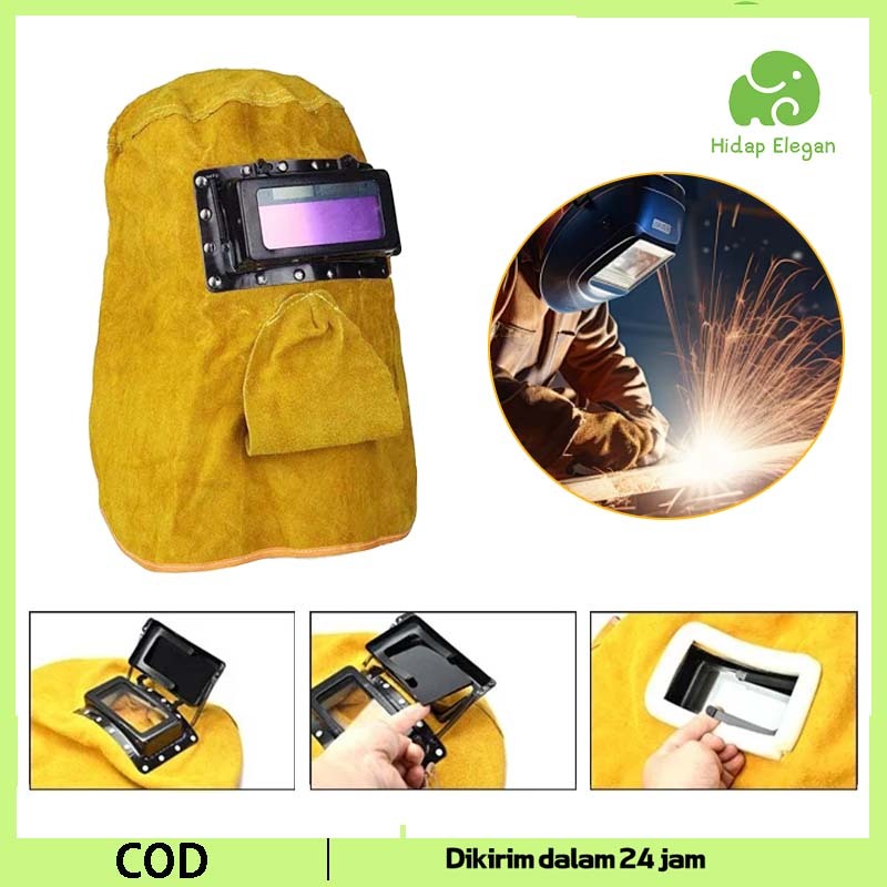 Jual Leather Welding Mask Topeng Las Listrik Otomatis Pelindung Kepala ...