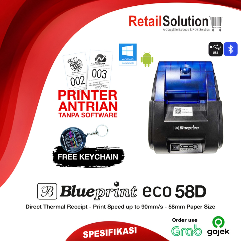Jual Printer Antrian Thermal 58mm USB Bluetooth - Blueprint ECO58D ECO-58D / Unicorn C58XSQ C ...