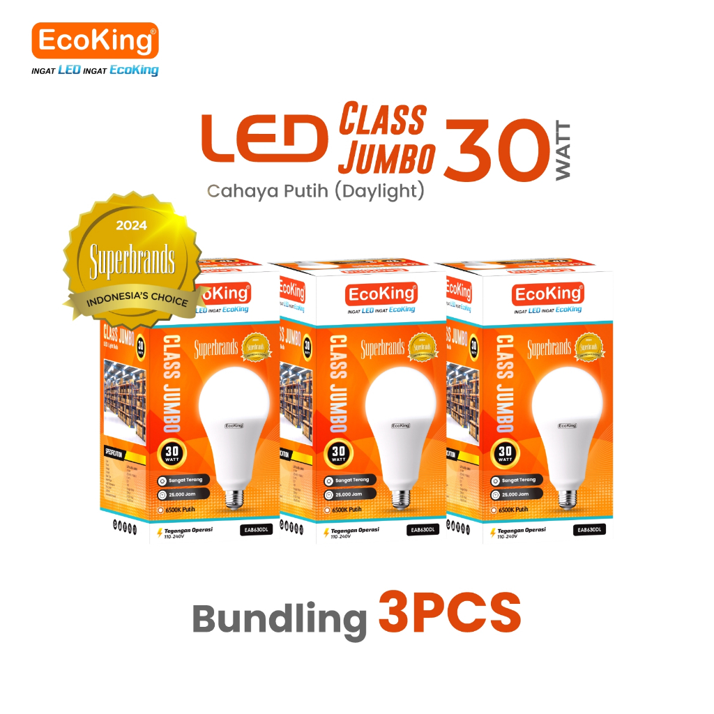Jual EcoKing Lampu Bohlam Rumah Light Bulb LED Class JUMBO 30W 3 PCS ...