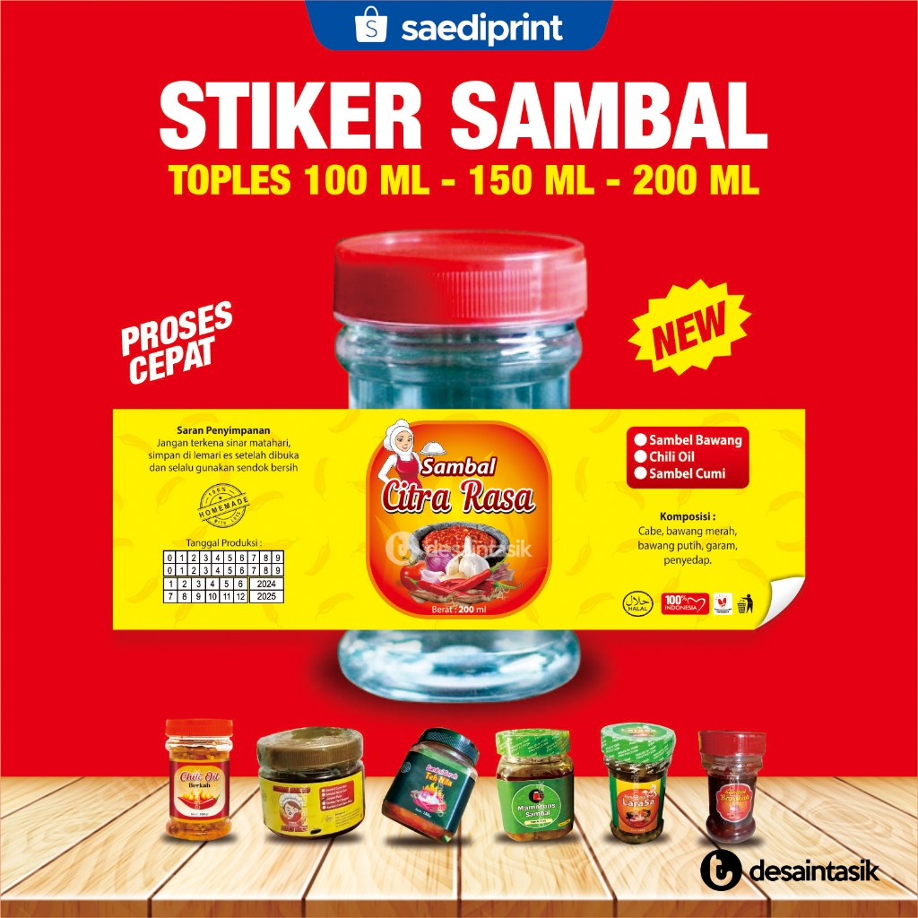 Jual Stiker Sambal Botol 100, 150, 200 ml Siap Pakai Proses Cepat ...