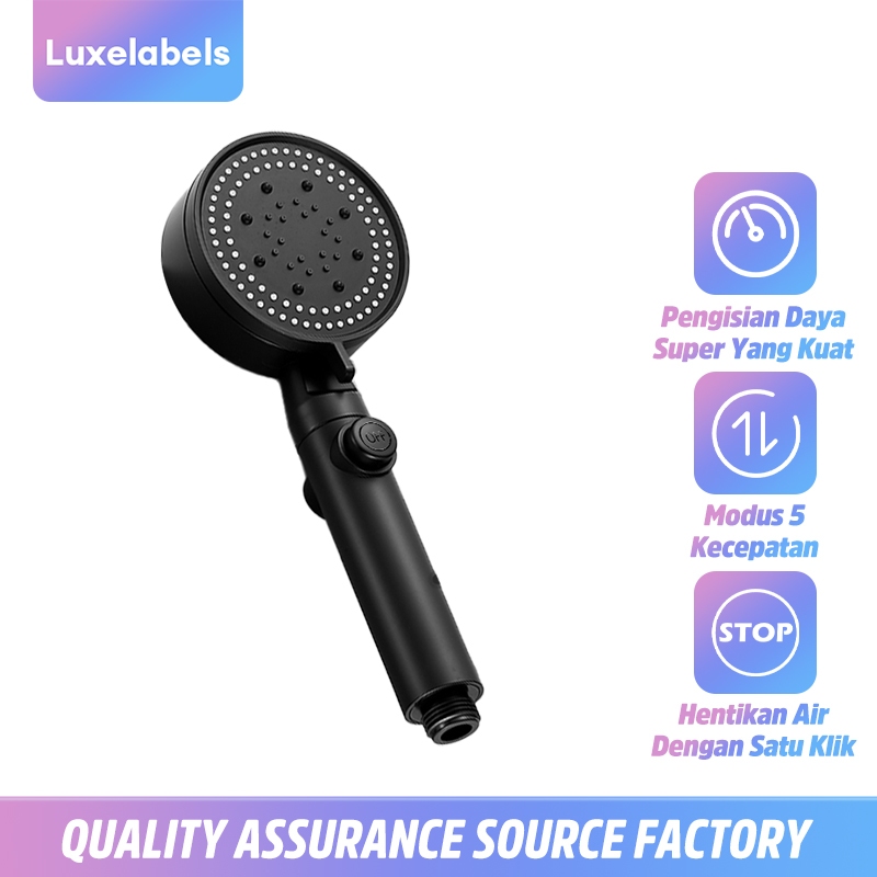 Jual Luxelabels Kepala Shower Mandi Hitam Premium 5 Mode Air Shower Head Shower Handheld ...