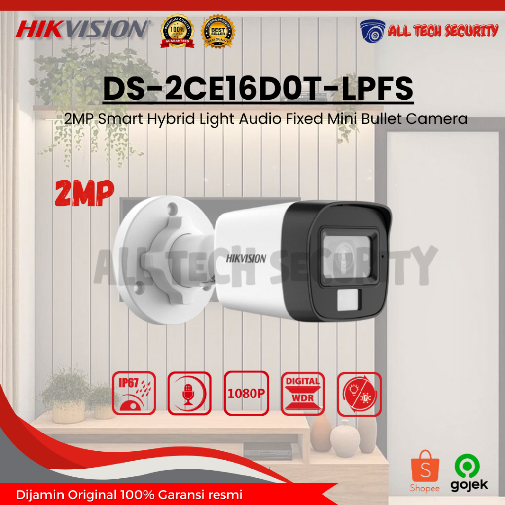 Jual Hikvision DS-2CE16D0T-LPFS 2MP Smart Hybrid Light Audio Fixed Mini Bullet Camera/ Outdoor ...