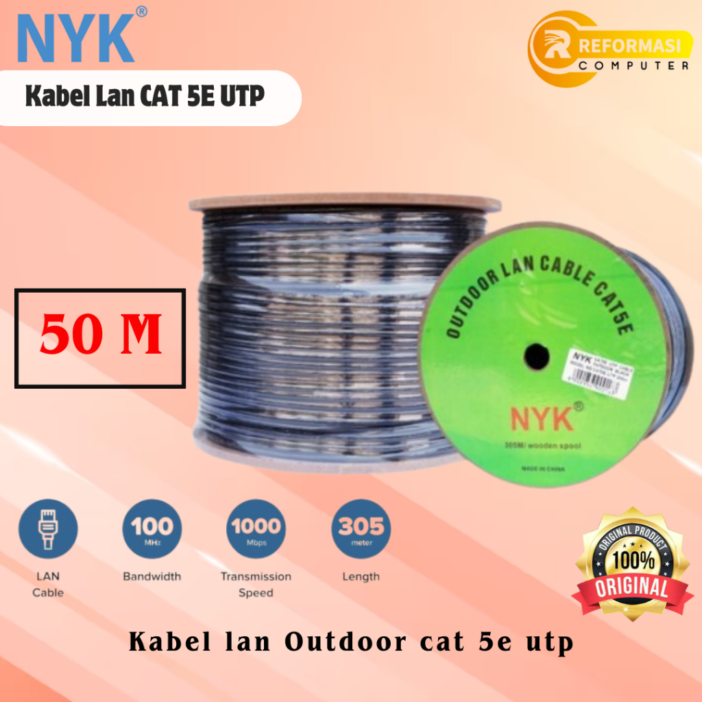 Jual NYK Cable lan rj45 nyk cat5-Kabel lan 50 Meter Nyk Outdoor cat 5e utp | Shopee Indonesia