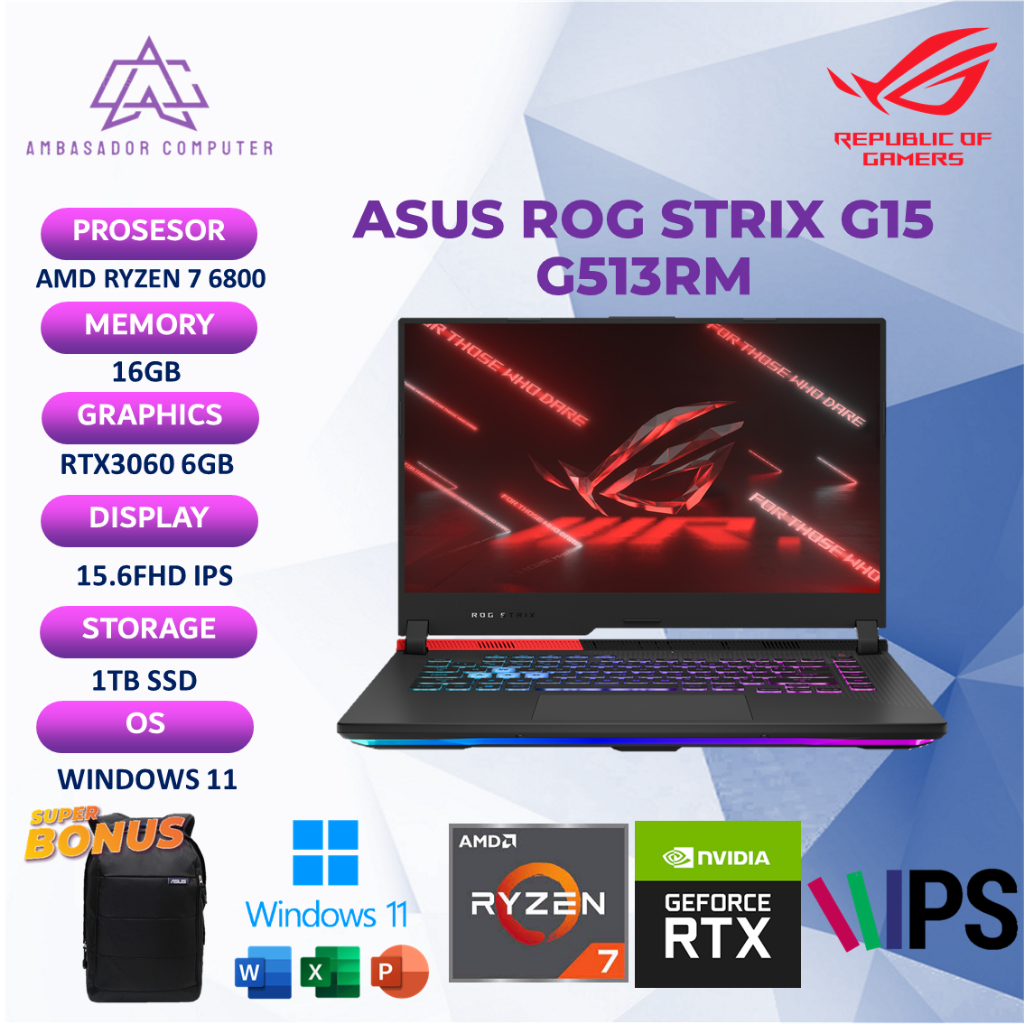 Jual Asus rog strix g15 g513rm rtx3060 6gb amd ryzen 7 6800 ram16gb ...