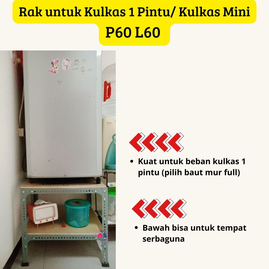 Jual Meja untuk Kulkas Mini | Rak Besi Siku Lubang Ukuran P60 L60 2 Susun / Tingkat | Rak Saja ...
