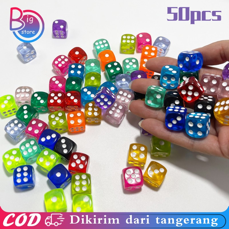 Jual Isi 50pcs Dadu Warna Warni 14mm Dice Set Sudut Bulat Dice ...