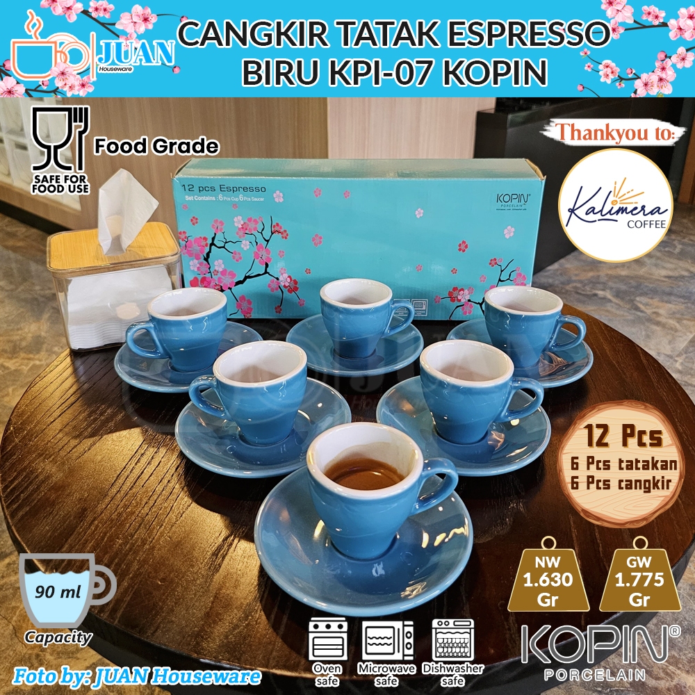 Jual KOPIN 6 pasang cangkir espresso two tone biru 90ml / espresso cup ...