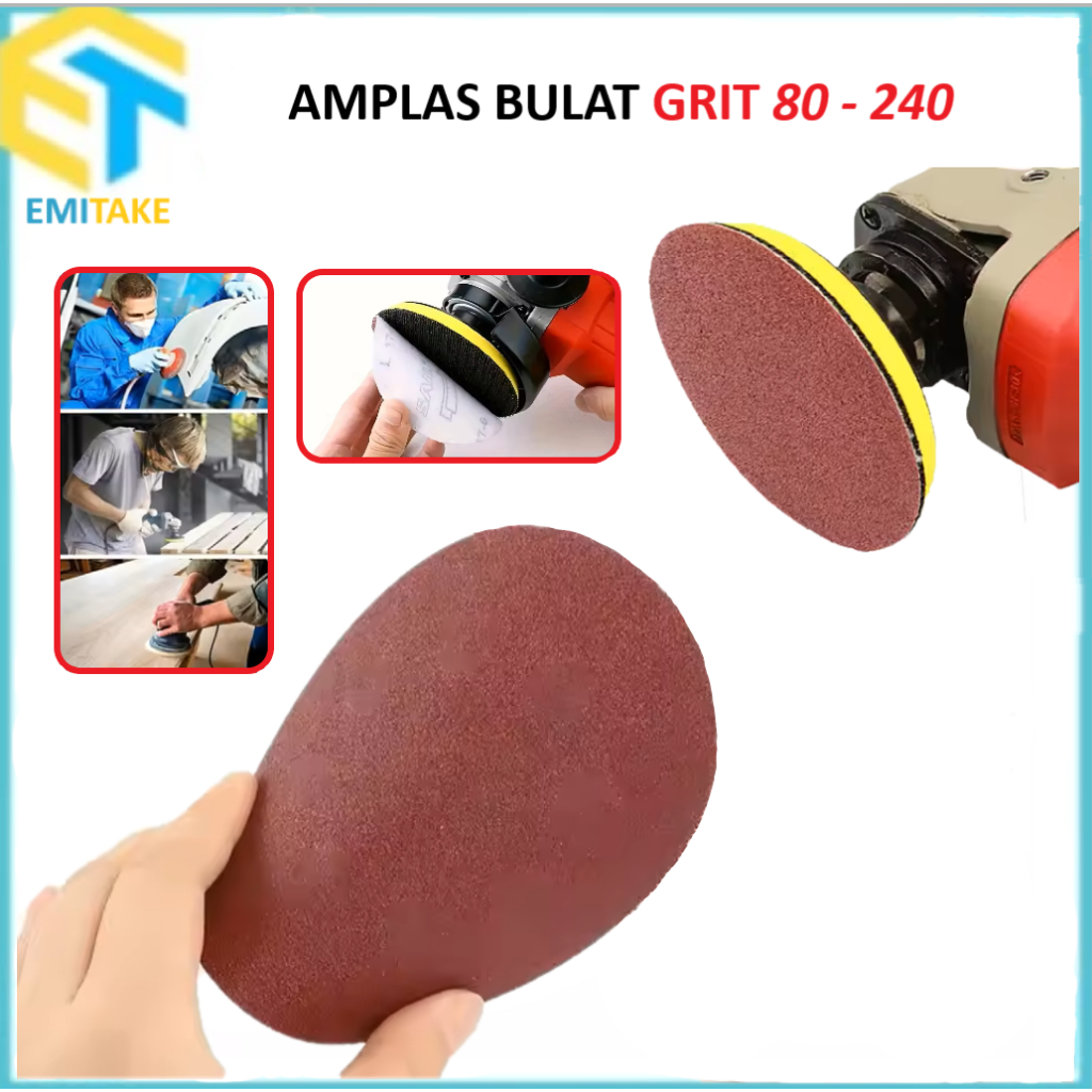 Jual Amplas Bulat Velcro 4inch Grit 80 120 180 240 Amplas Poles Kayu ...