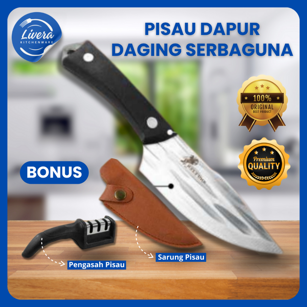Jual Pisau Dapur Daging Tajam Anti Karat Knifezer Bonus Sarung dan ...