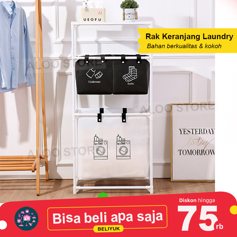 Jual Keranjang Baju Laundry Bag Roda Dorong Anti Slip Rak Susun Pakaian ...