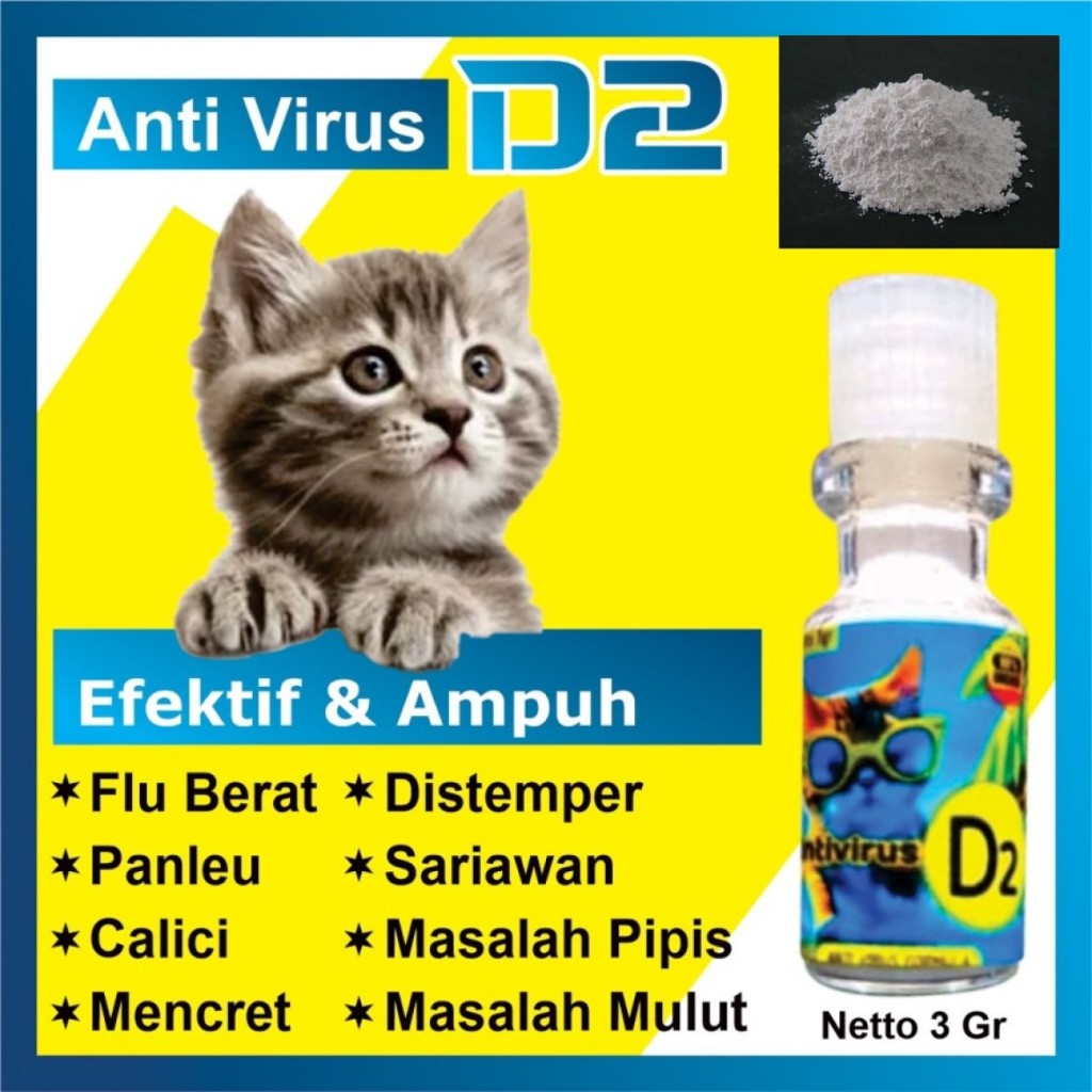 Jual Vitamin Obat Kucing D2 flu Virus Calici Muntah Mencret Bersin ...