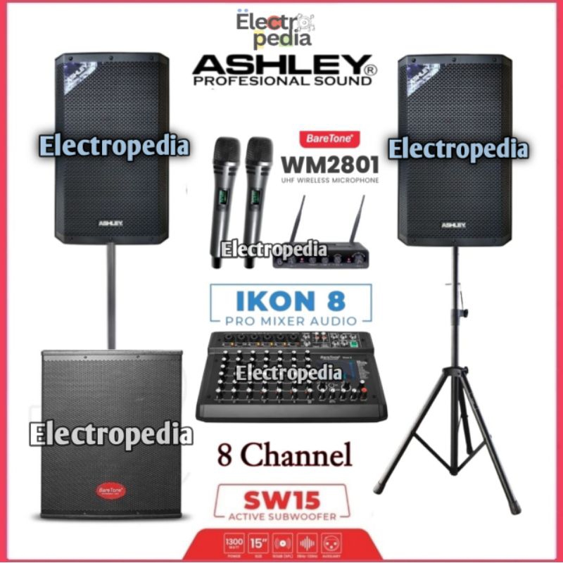 Jual Paket Sound System Speaker Aktif 15inch Ashley ACT600Pro Mixer 8ch ...
